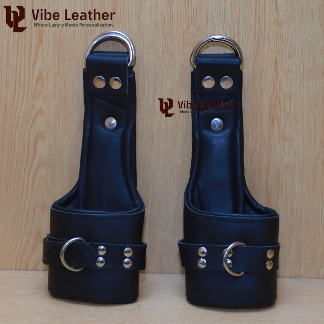 Real Cowhide Leather Soft Padded Suspension Wrist Cuffs Restraints ...
