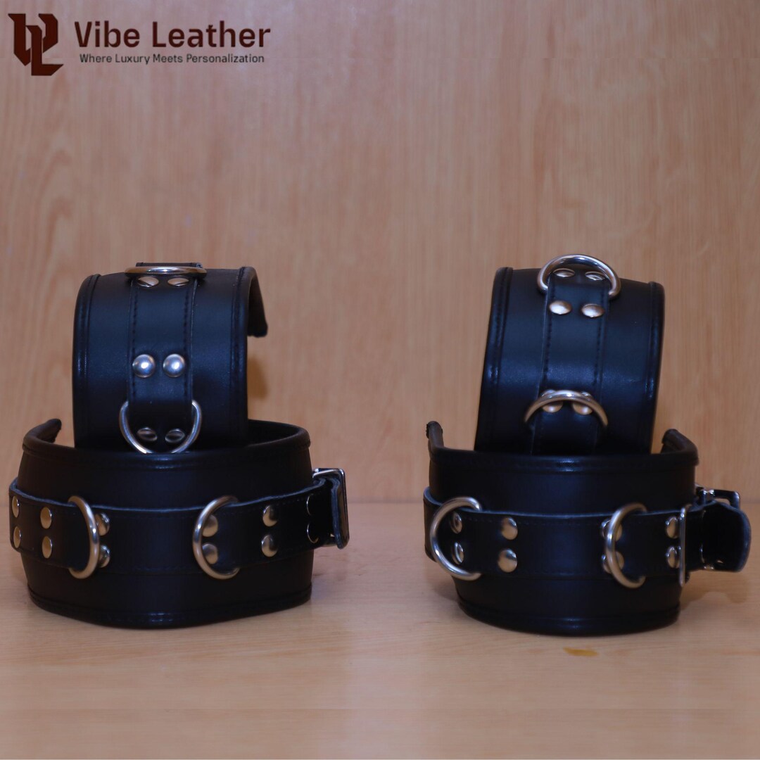 Handmade Real Leather Wrist Ankle Cuffs Set Restraint Bondage ...