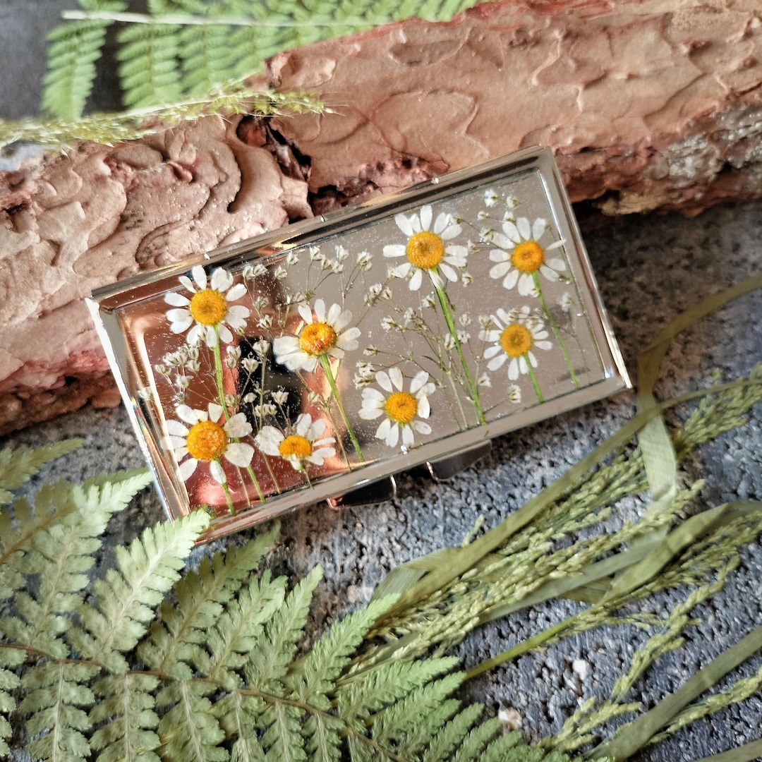 Flower Pill Case With Real Daisies, Pill Box, 7 Day Pill Box, Pill ...