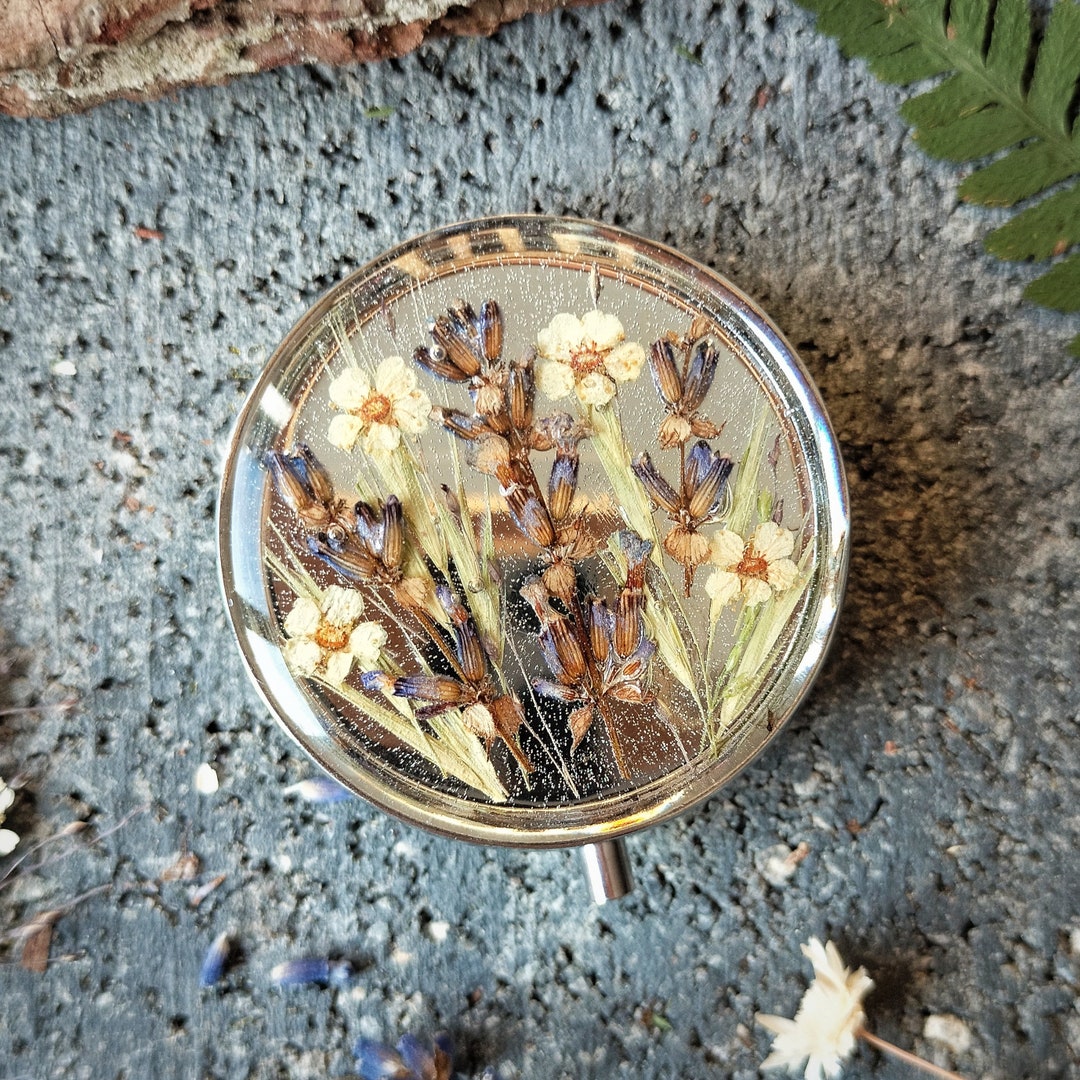 Round Metal Pill Box With 3 Compartments With Real Lavender Flowers ...