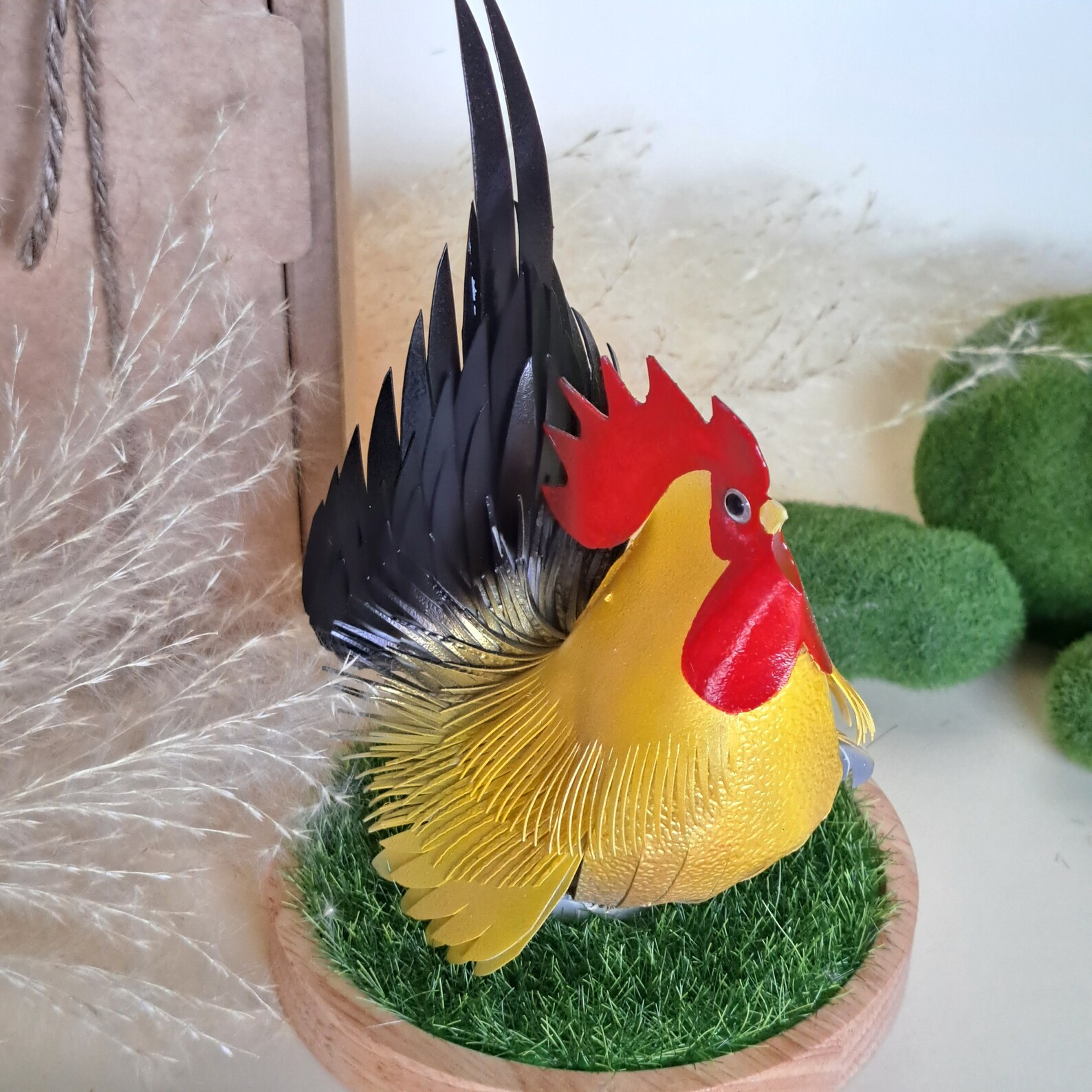 Unique Handmade Lucky Thai Bantam Chicken Figurine Yellow & Black ...