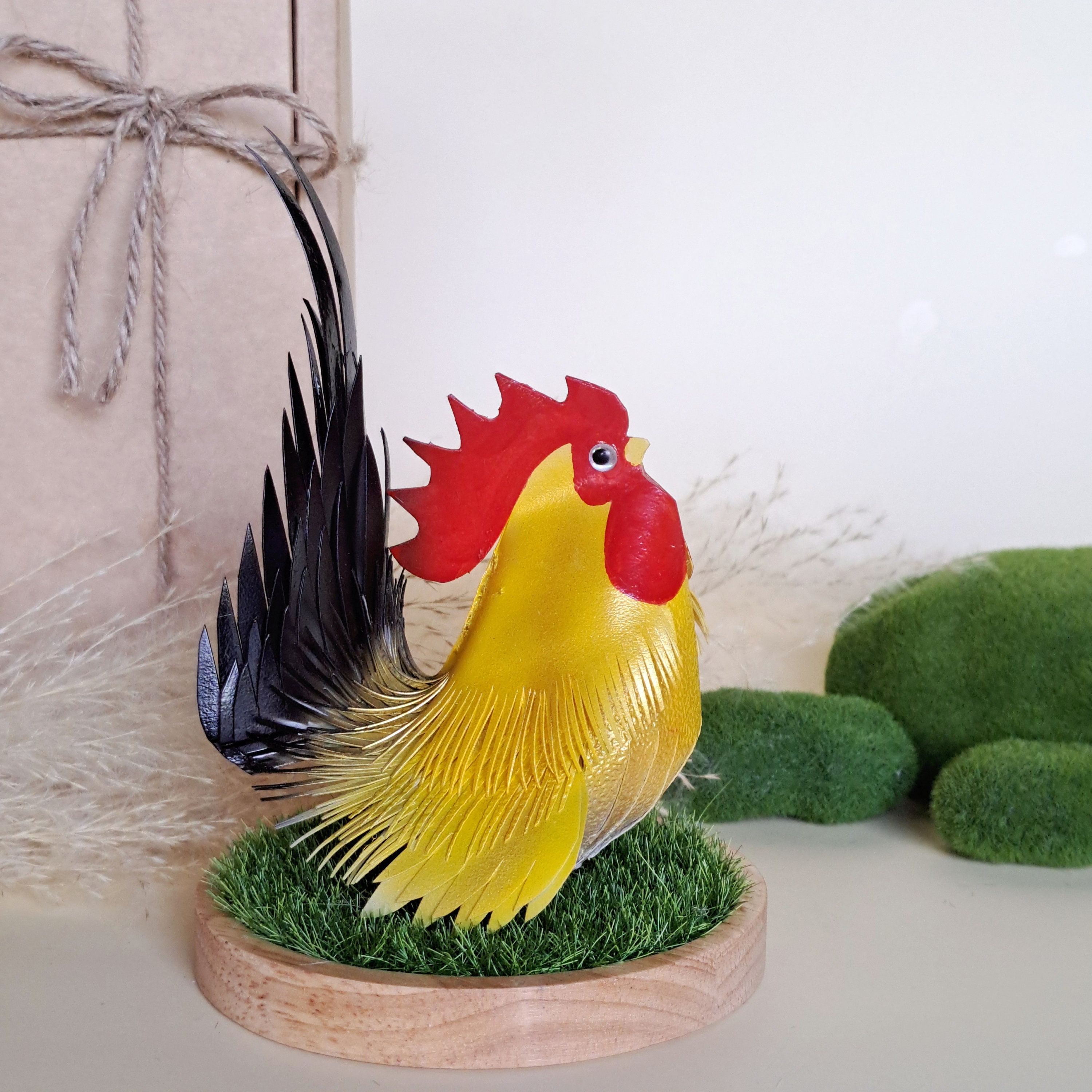Unique Handmade Lucky Thai Bantam Chicken Figurine Yellow & Black ...