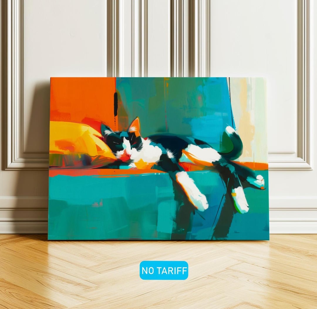 Colorful Cat Wall Art Print - Abstract Cat Painting - Modern ...
