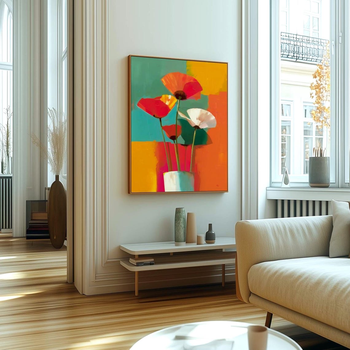 Modern Poppy Wall Art - Bold Colorful Flower Painting - Abstract Floral ...