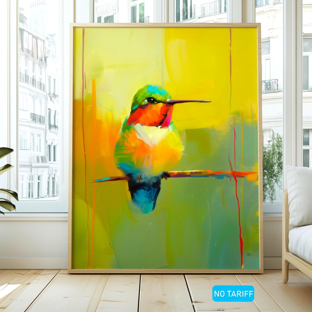Colorful Hummingbird Wall Art Print - Modern Abstract Bird Painting ...