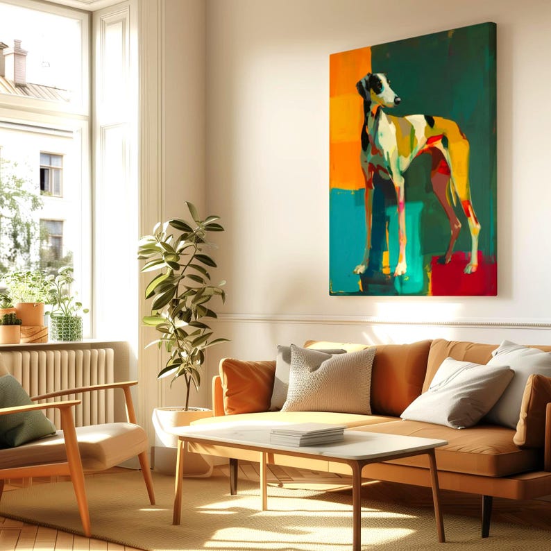 Abstract Wall Art Whippet Greyhound Dog Painting, Modern Minimalist ...