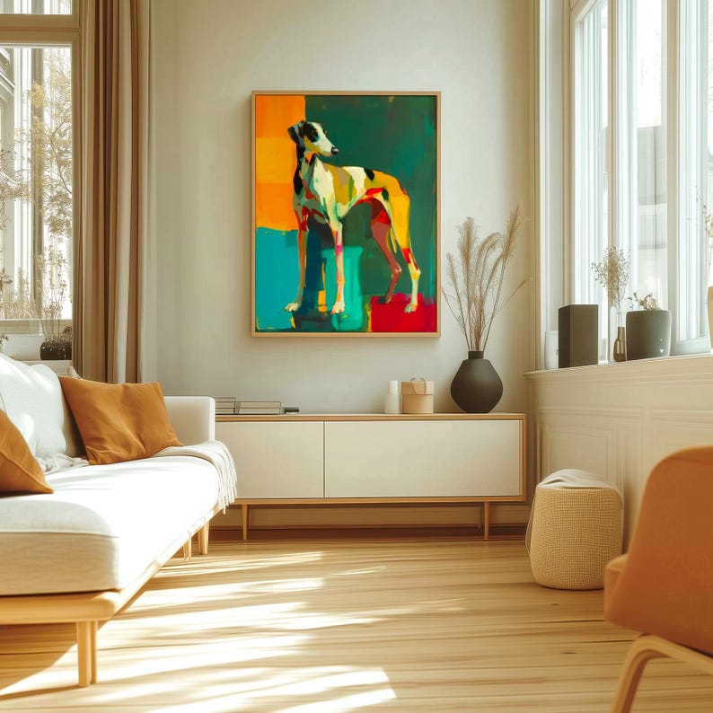 Abstract Wall Art Whippet Greyhound Dog Painting, Modern Minimalist ...