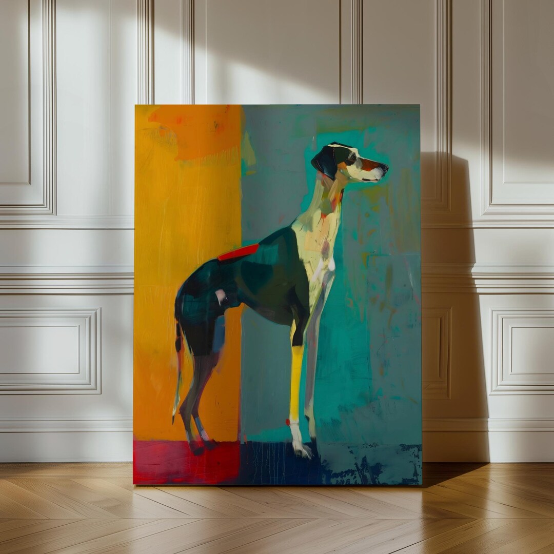 Modern Greyhound Wall Art Decor, Colorful Abstract Whippet Painting ...