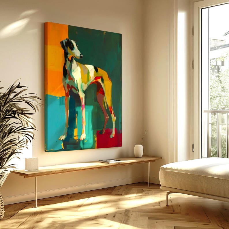 Abstract Wall Art Whippet Greyhound Dog Painting, Modern Minimalist ...