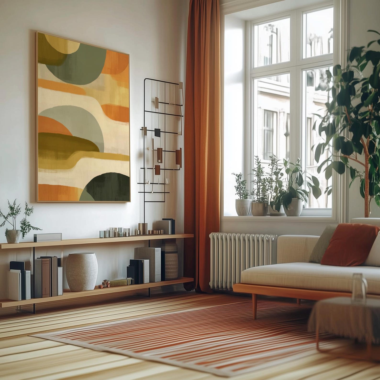 Mid-century Modern Abstract Wall Art, Earthy Tones Geometric Shapes ...