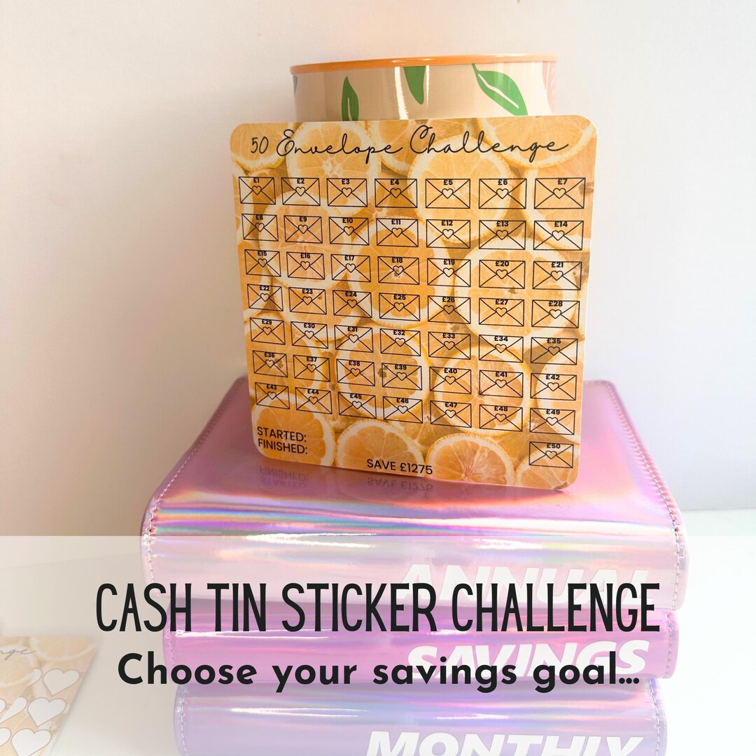 CASH TIN STICKERS | Savings Challenge Stickers | Choose Your Savings ...