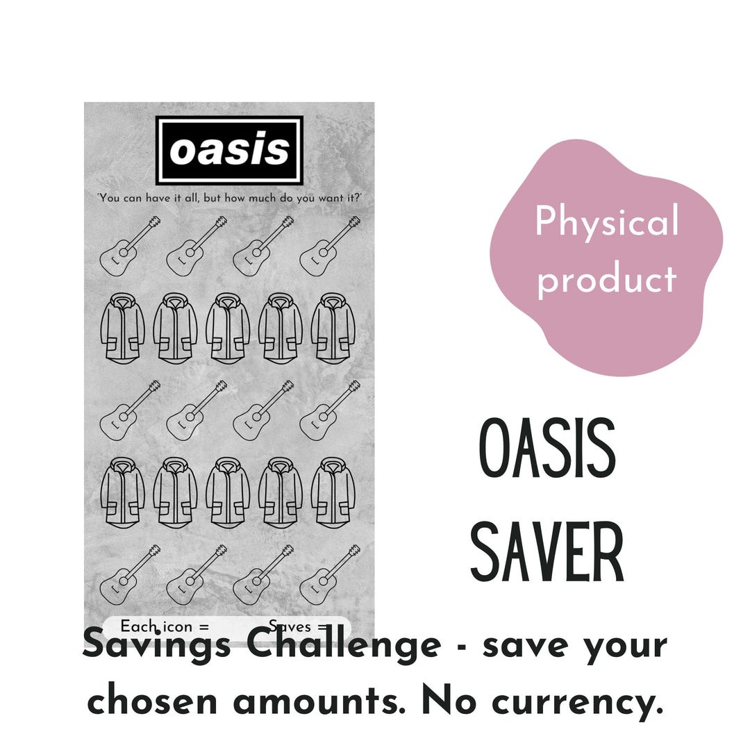 Oasis Savings Challenge Laminated Concert Savings Tracker A6 Binder ...