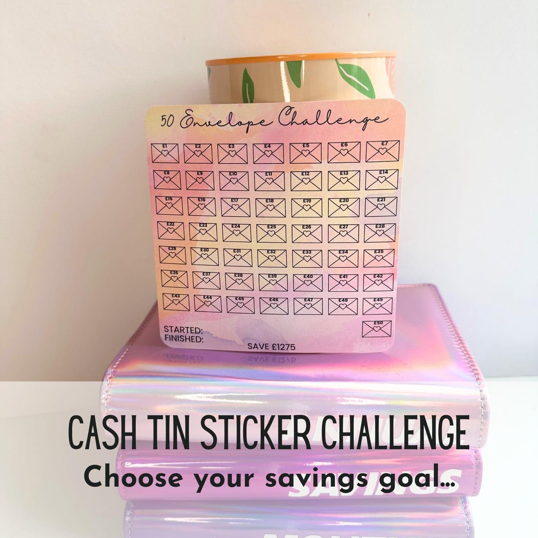 CASH TIN STICKERS | Savings Challenge Stickers | Choose Your Savings ...