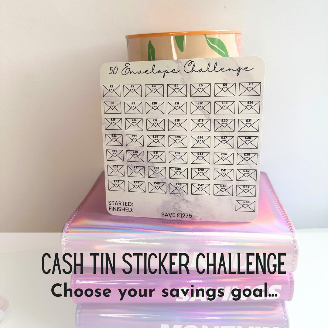 CASH TIN STICKERS | Savings Challenge Stickers | Choose Your Savings ...