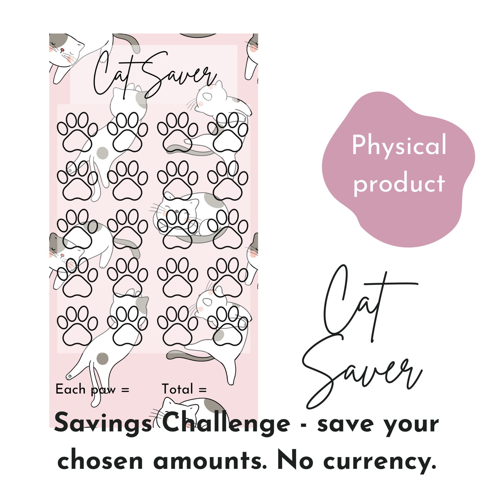Cat Savings Challenge - Laminated Savings Tracker | A6 Binder | Cash ...