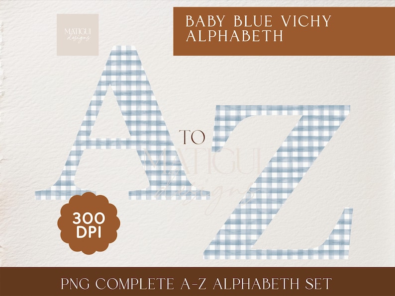 Vichy Watercolor Alphabet Clipart, Baby Blue Gingham Checkered Png for ...