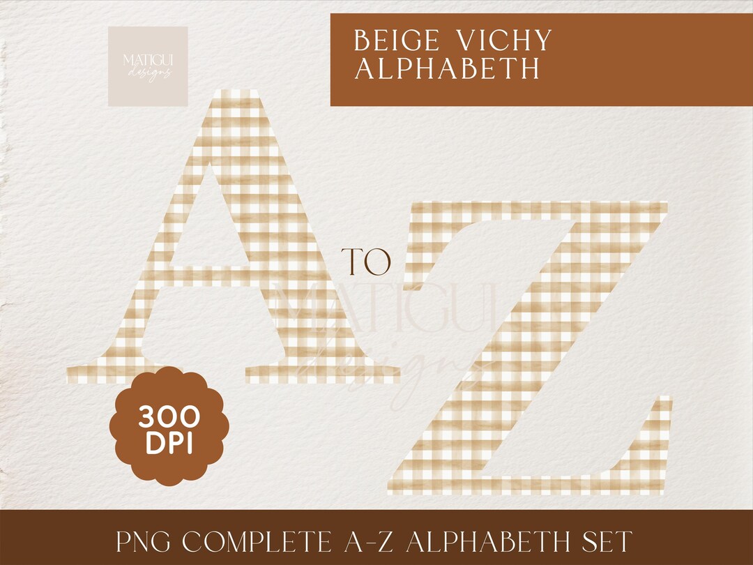 Vichy Watercolor Alphabet Clipart, Beige Gingham Checkered Png for ...