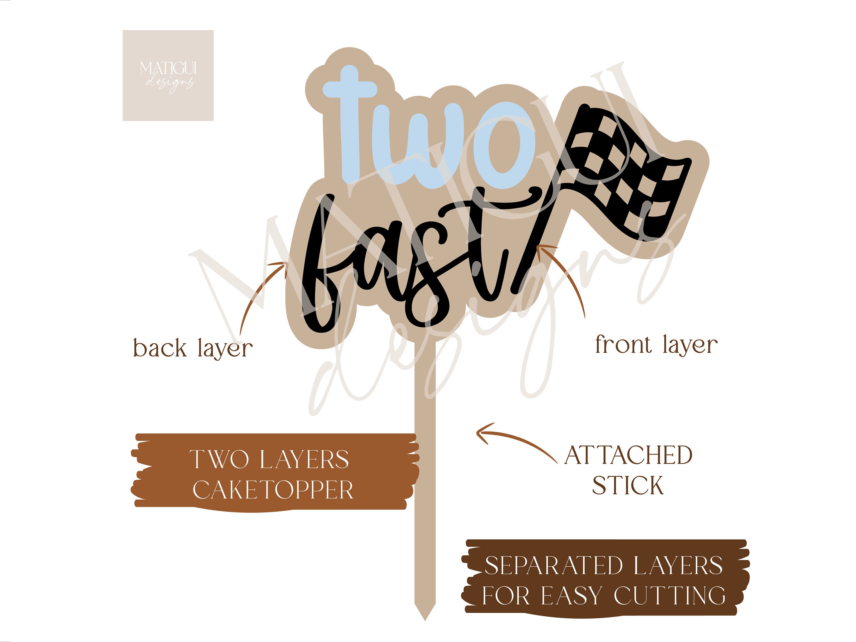 Two Fast Caketopper Laser Cut File, Race Flag Topper Svg Eps Dfx ...