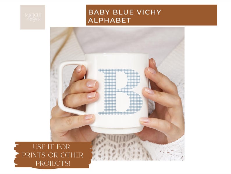 Vichy Watercolor Alphabet Clipart, Baby Blue Gingham Checkered Png for ...