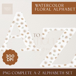 Floral Watercolor Alphabet Clipart, Boho Png for Nursery, Baby Shower ...