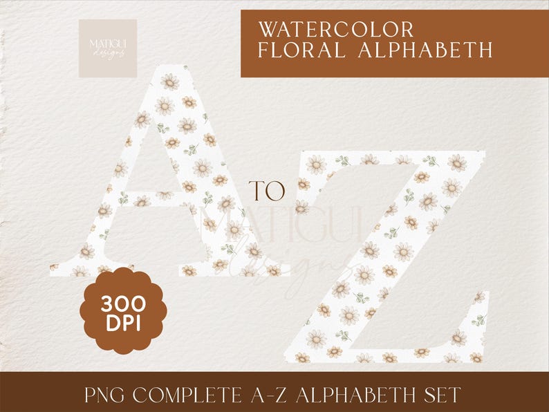 Floral Watercolor Alphabet Clipart, Boho Png for Nursery, Baby Shower ...