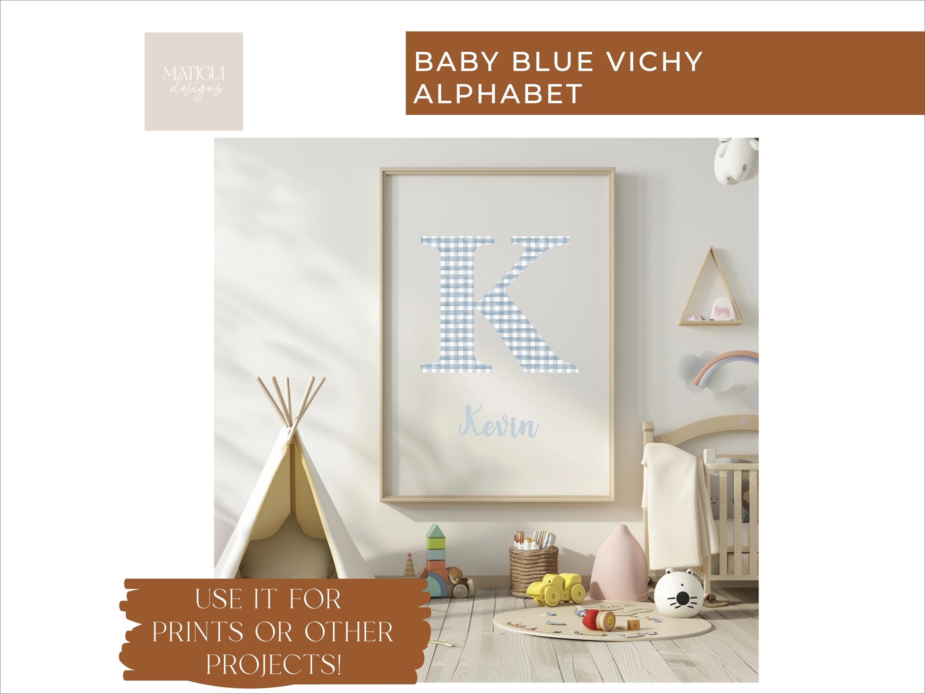 Vichy Watercolor Alphabet Clipart, Baby Blue Gingham Checkered Png for ...
