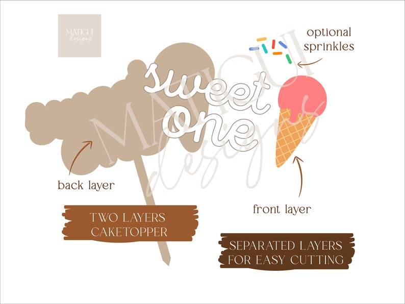 Icecream Sweet One Caketopper Laser Cut File, Cake Topper Svg Eps Dfx ...