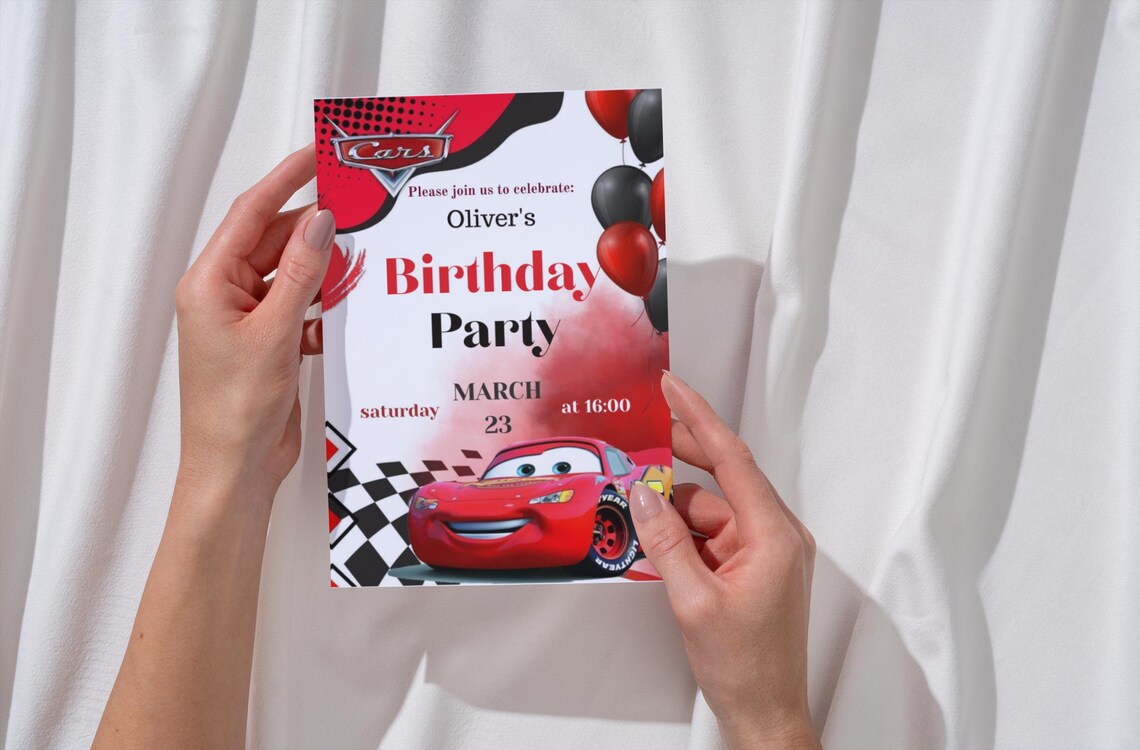 Editable Cars Birthday Party Invitation Template: Red and Black (PDF ...