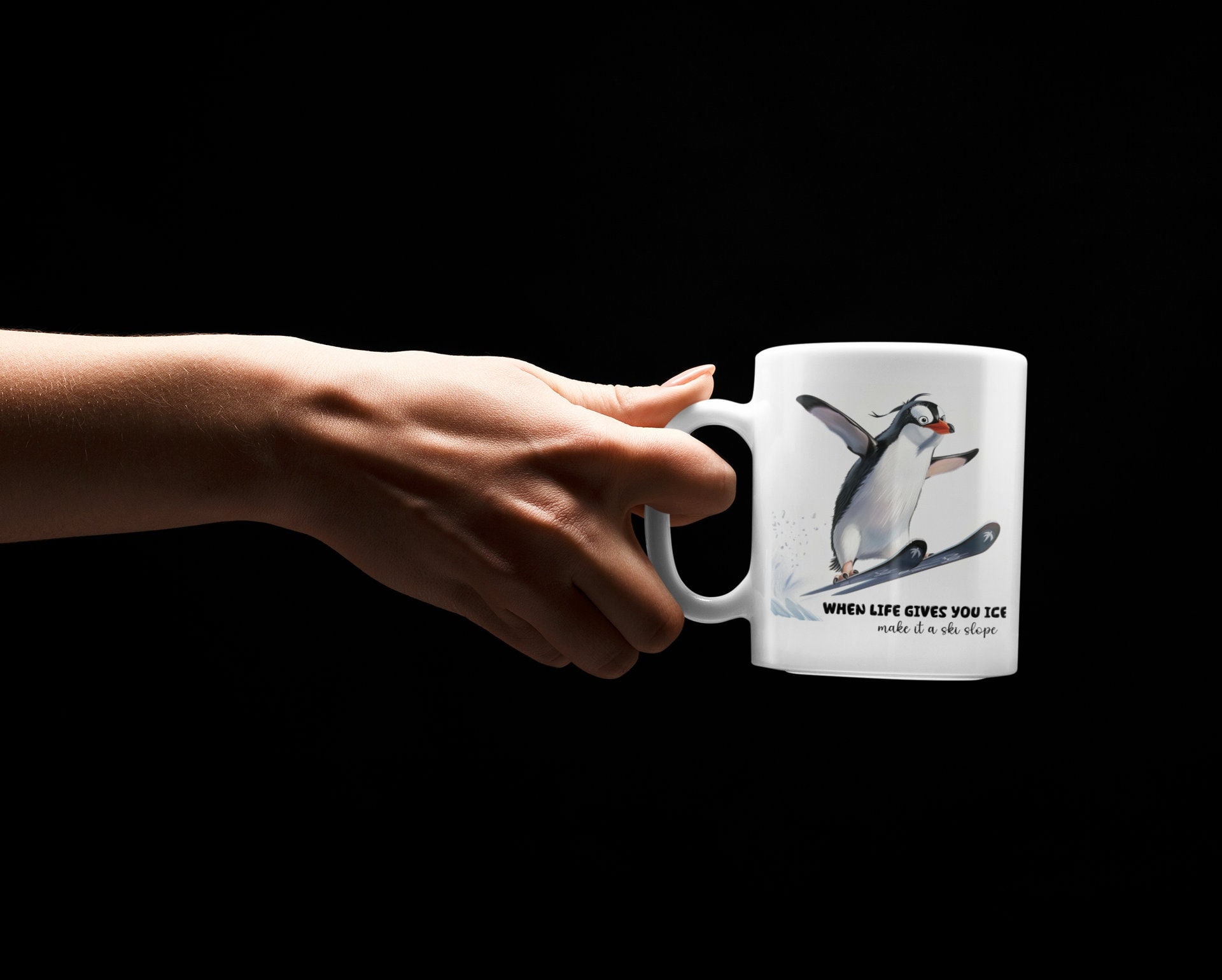 When Life Gives You Ice Make It a Ski Slope, Skiing Penguin Mug, Funny ...