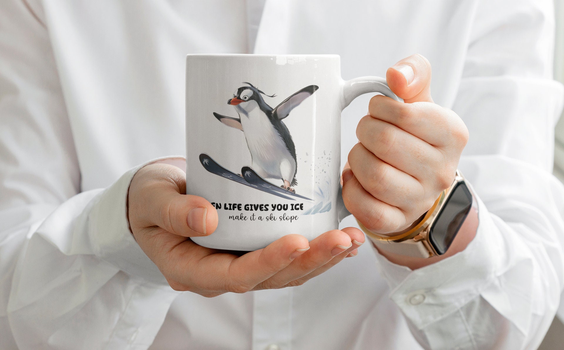 When Life Gives You Ice Make It a Ski Slope, Skiing Penguin Mug, Funny ...