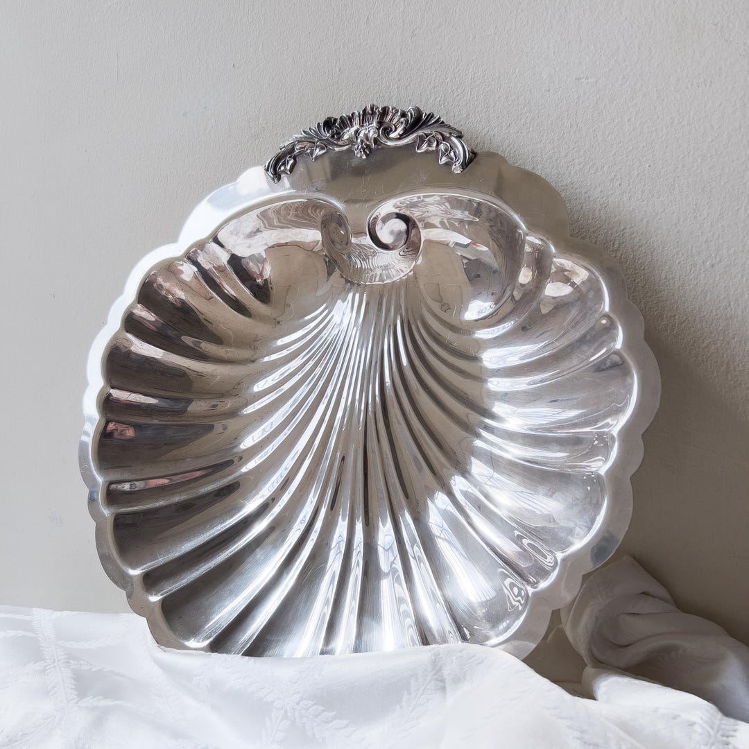 Vintage Large Silver Plate Clam Sea Shell Serving Dish | Ornate ...