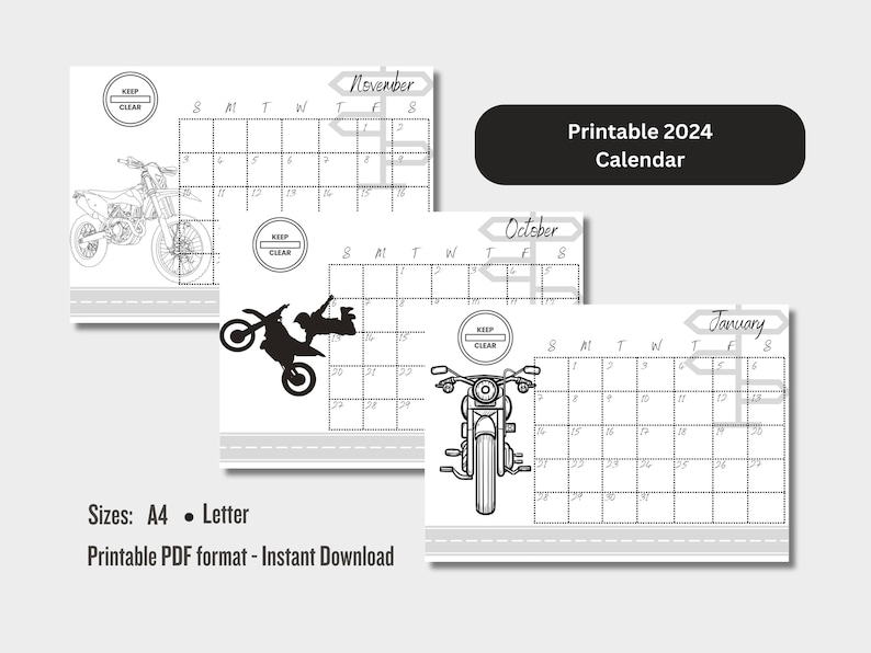 Printable Calendar 2024 Motorbike - Etsy