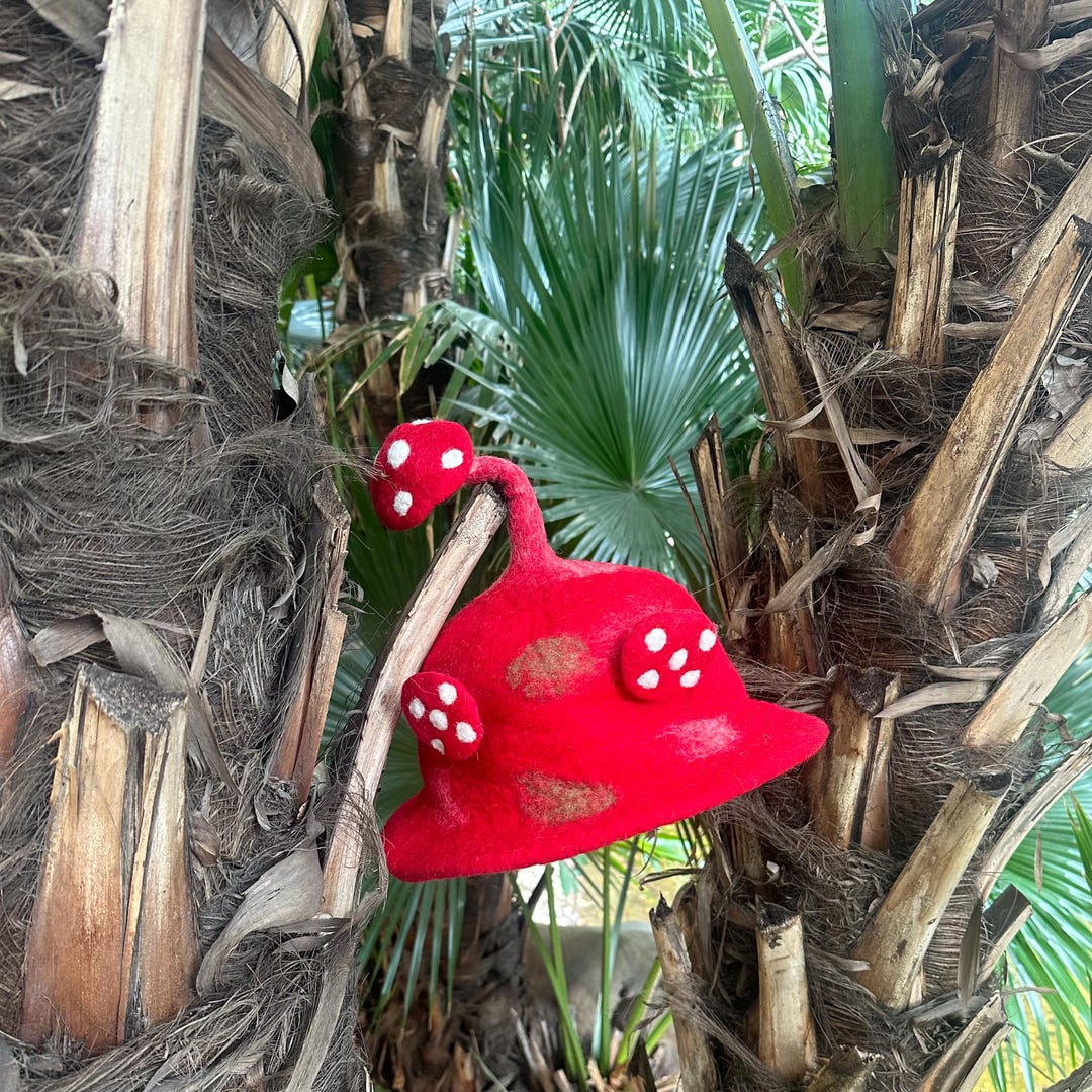 Red Mushroom Hat, Wool Felt Hat, Costume Hat, Festival Hat, Elf Hat ...