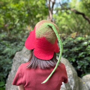 Red Flower Wool Felt Hat, Pink Flower Wool Felt Hat, Fairy Hat, Cosplay ...