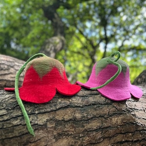 Red Flower Wool Felt Hat, Pink Flower Wool Felt Hat, Fairy Hat, Cosplay ...