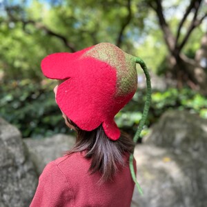 Red Flower Wool Felt Hat, Pink Flower Wool Felt Hat, Fairy Hat, Cosplay ...