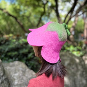 Red Flower Wool Felt Hat, Pink Flower Wool Felt Hat, Fairy Hat, Cosplay ...