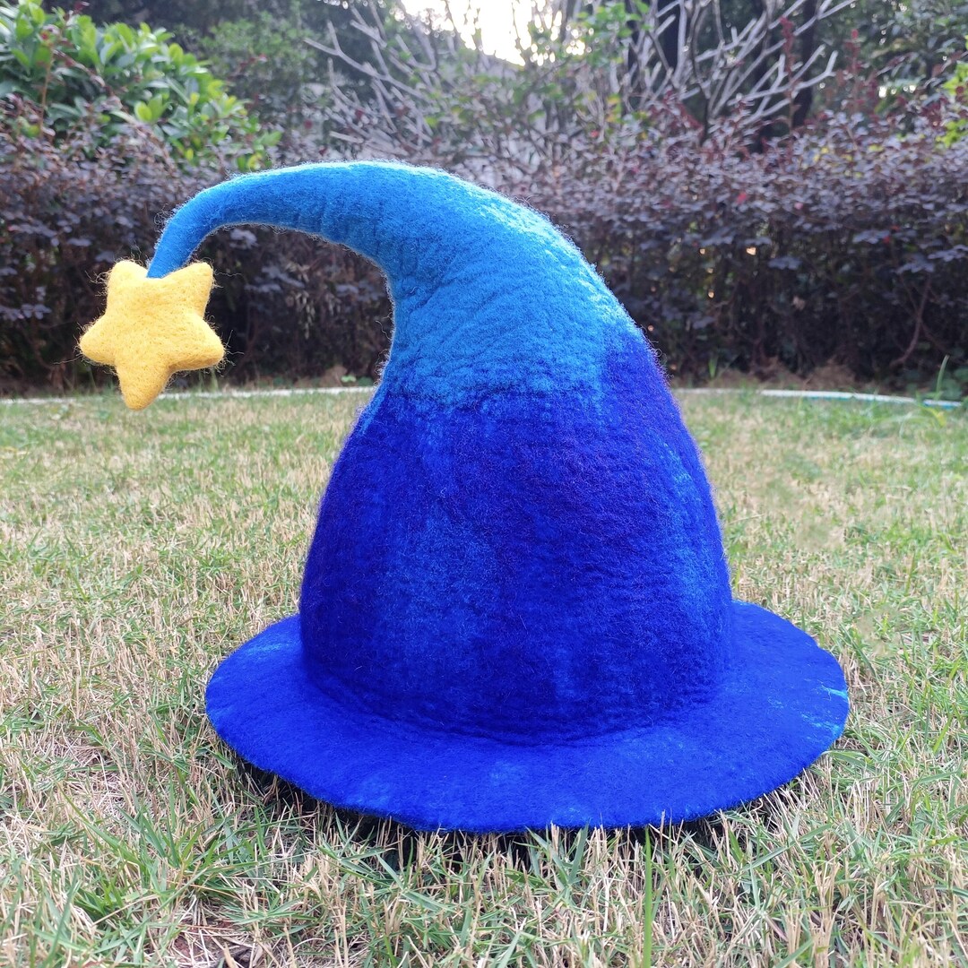 Blue Witch Hat , Wool Felted Hat, Elf Hat, Halloween Hat, Halloween ...