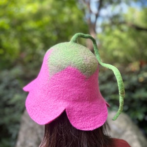 Red Flower Wool Felt Hat, Pink Flower Wool Felt Hat, Fairy Hat, Cosplay ...