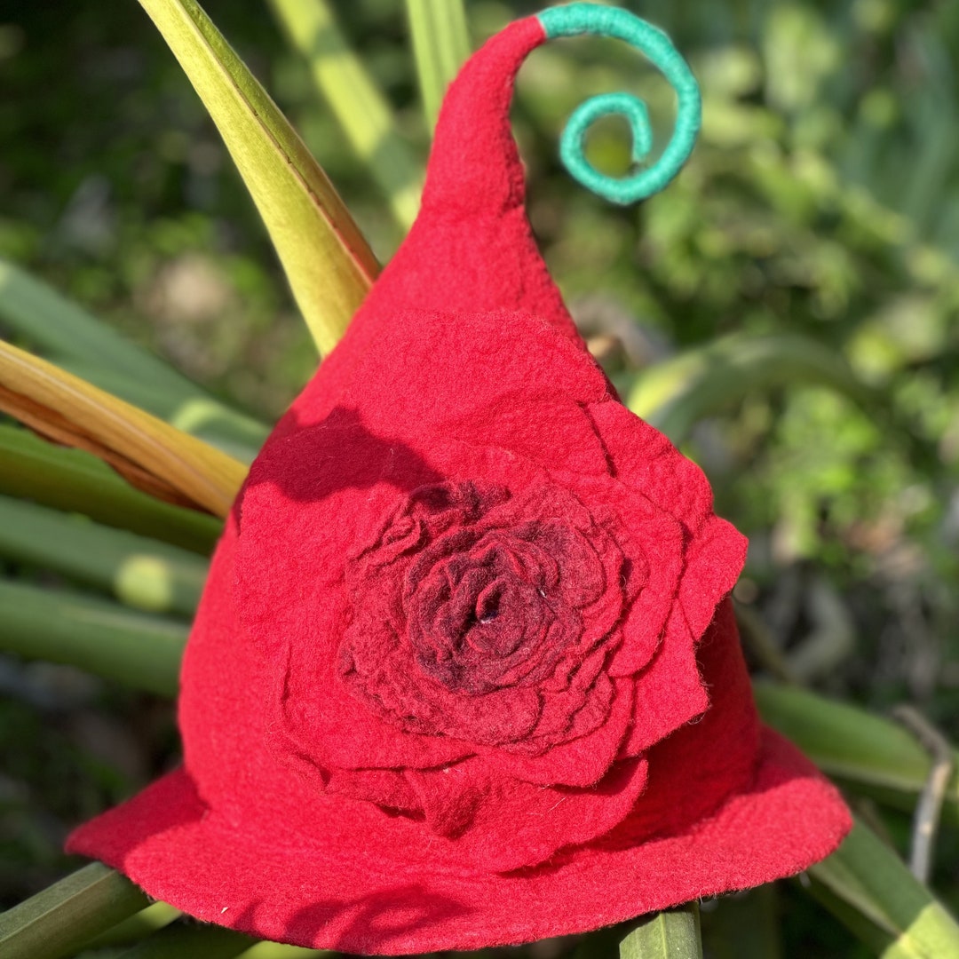 Red Rose Wool Hat, Pink Rose Wool Hat,red Flower Wool Hat, Plant Wool ...