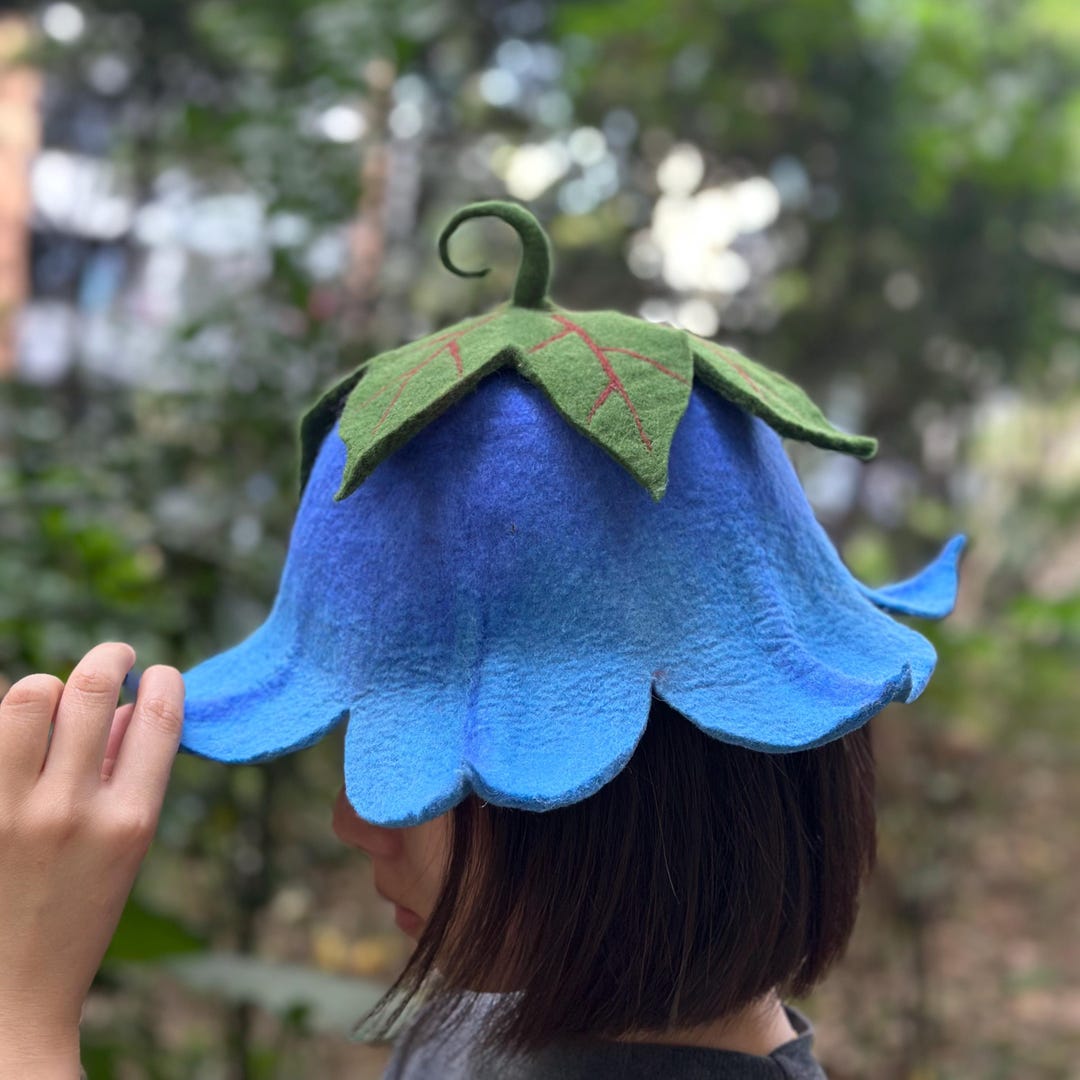 Blue Datura Hat, Flower Hat, Wool Felted Hat, Fairy Hat, Festival Hat ...