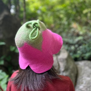 Red Flower Wool Felt Hat, Pink Flower Wool Felt Hat, Fairy Hat, Cosplay ...