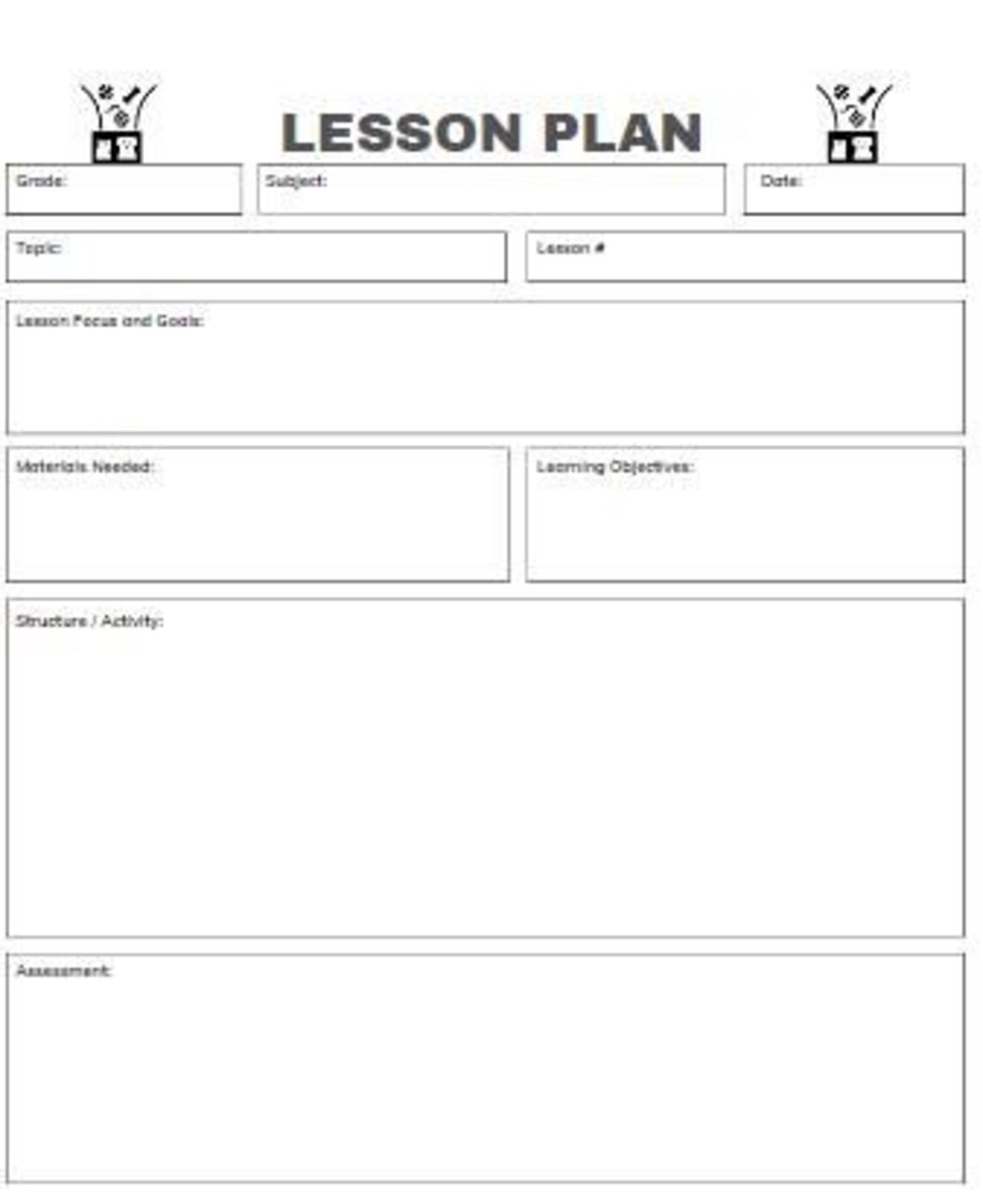 Lesson Plans - Digital Printable Pages - Etsy