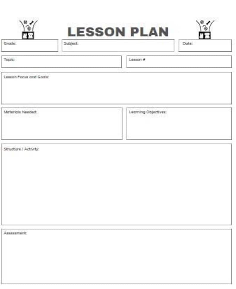 Lesson Plans - Digital Printable Pages - Etsy