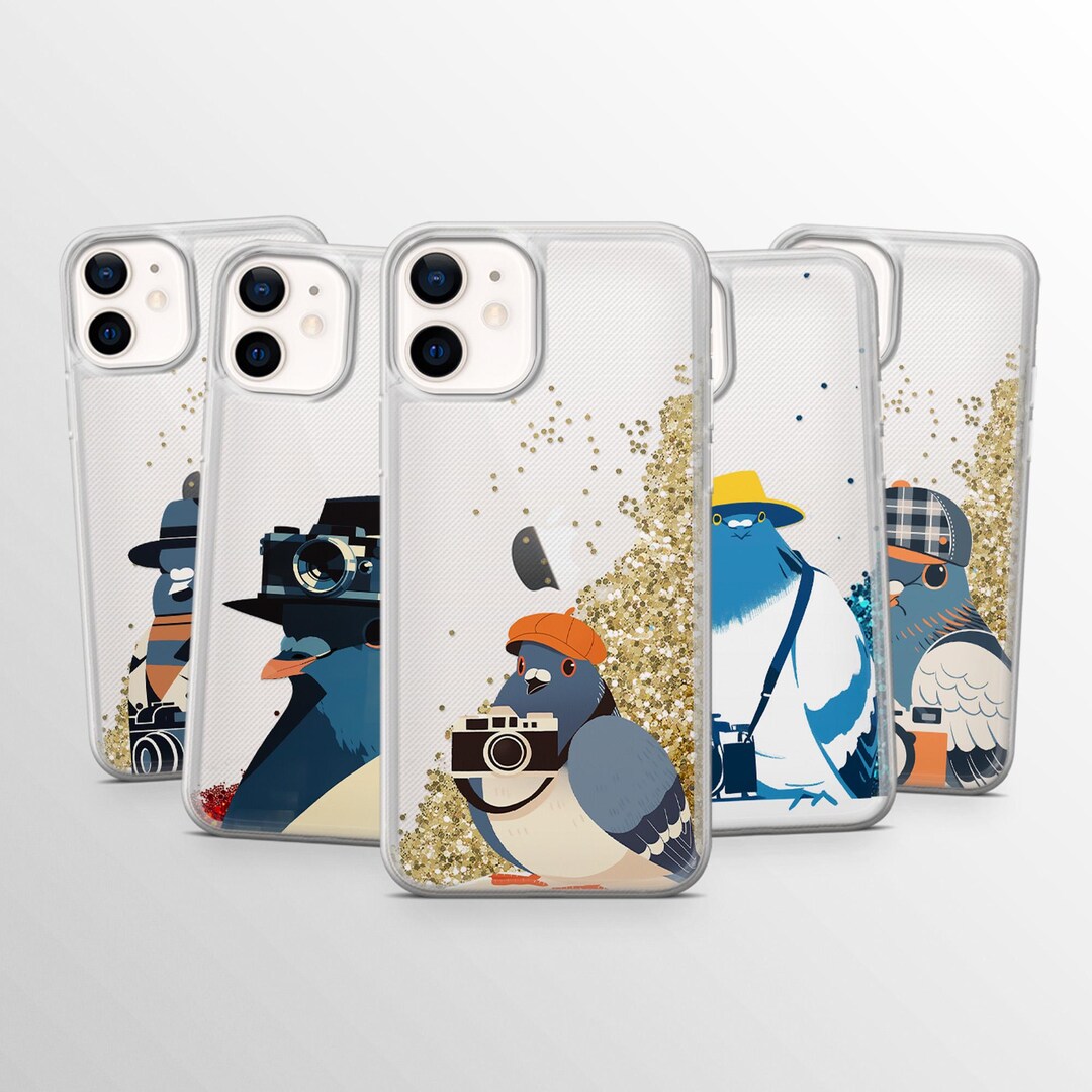 Cute Pigeon Liquid Glitter Phone Case Camera Cover for iPhone 15 Pro ...