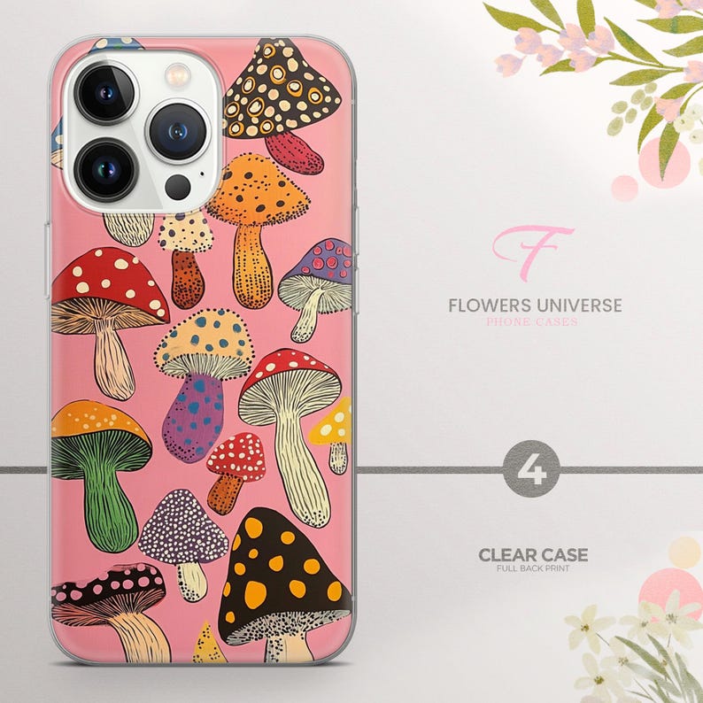 Mushroom Phone Case: Psychedelic Floral Art, TPU Gel Cover - Etsy