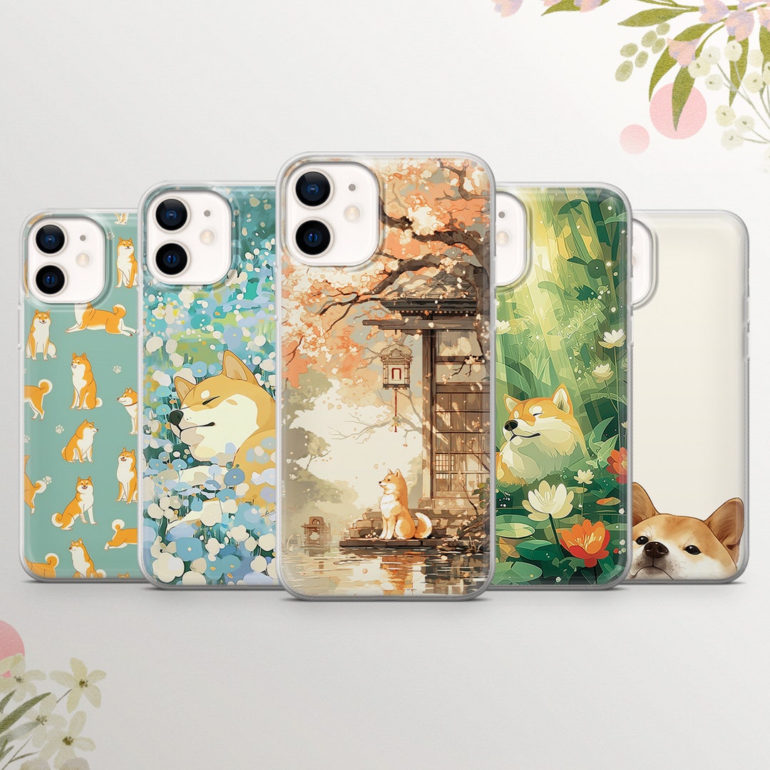 Shiba Inu Phone Case Blue Flowers Art Cover for iPhone 15pro, 14, 13 ...