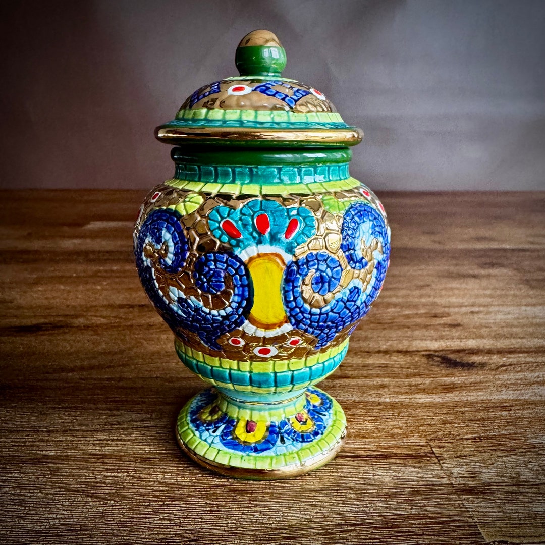 Galletti Vintage Italian Byzantine Style Gold Mosaic Vase With Lid ...