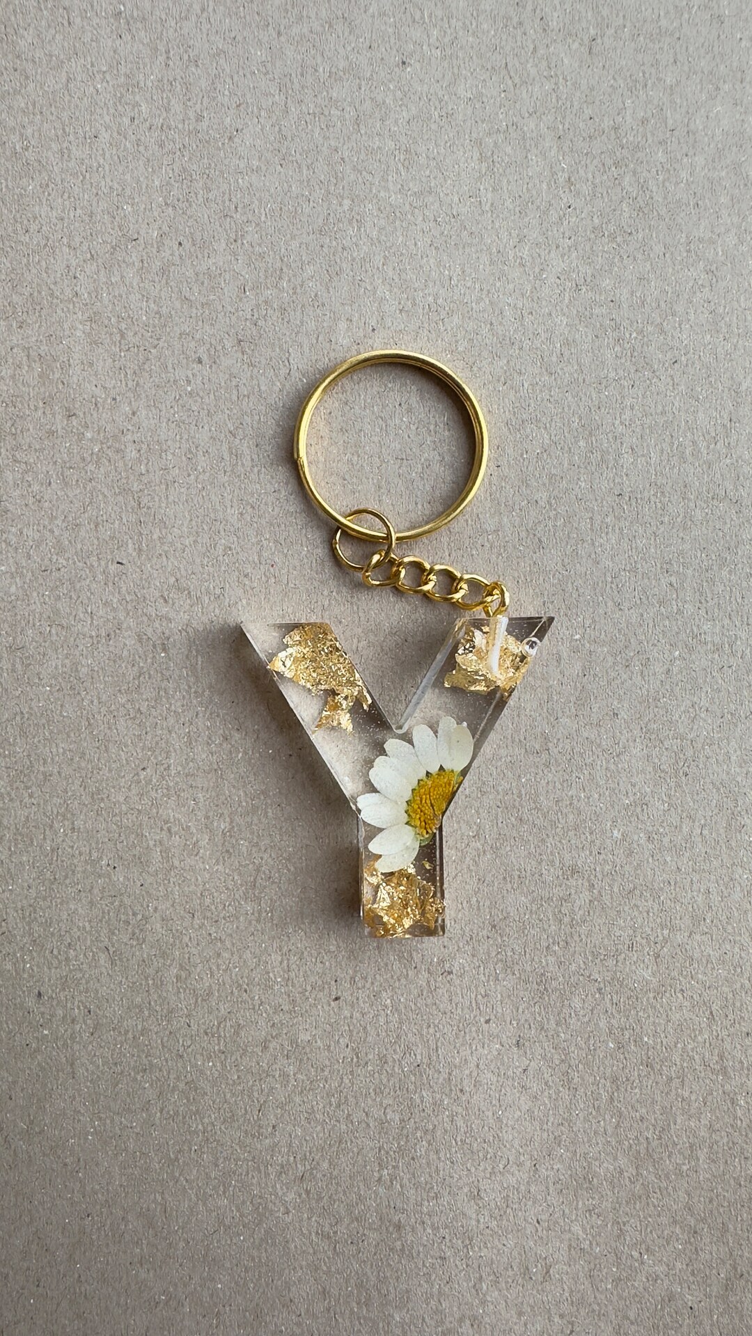 Y Letter Real Dried White Epoxy Keychain - Etsy