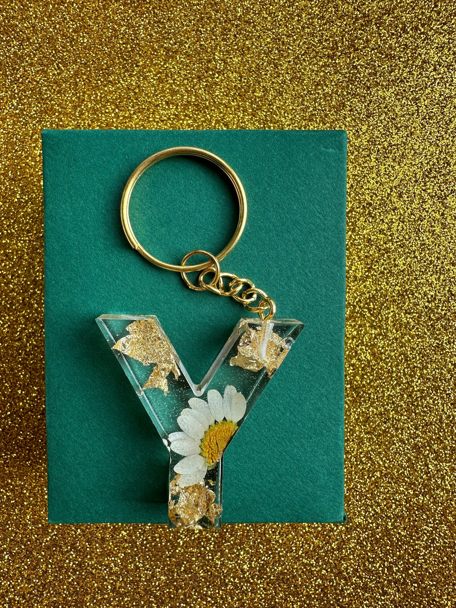 Y Letter Real Dried White Epoxy Keychain - Etsy